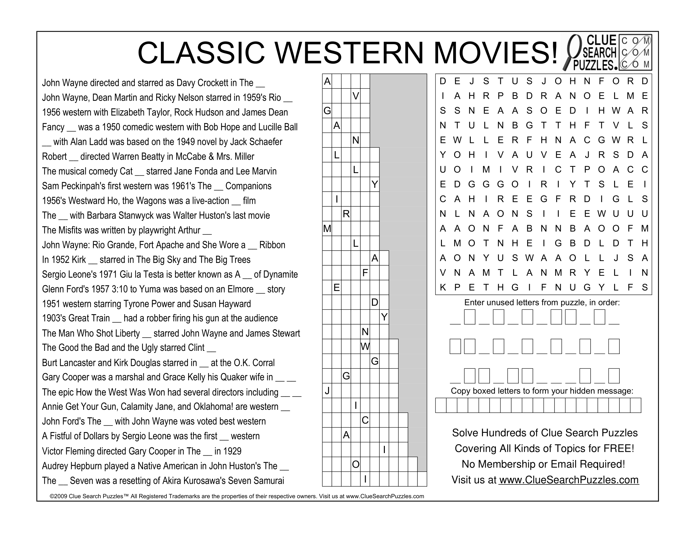 CLASSIC WESTERN MOVIES TRIVIA QUIZ – Clue Search Puzzles