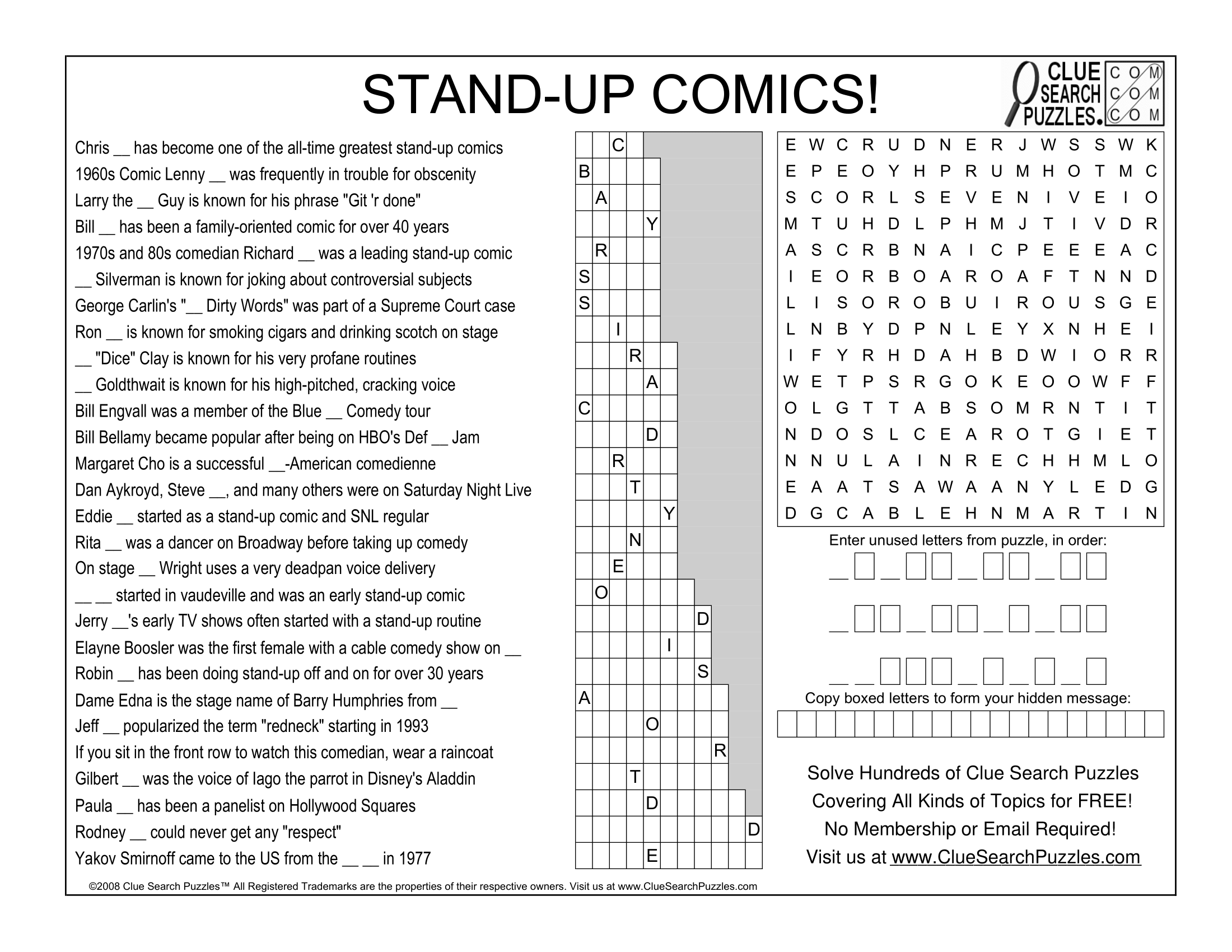 STAND UP COMICS TRIVIA QUIZ Clue Search Puzzles stand-up-comics-trivia-quiz-clue-search-puzzles