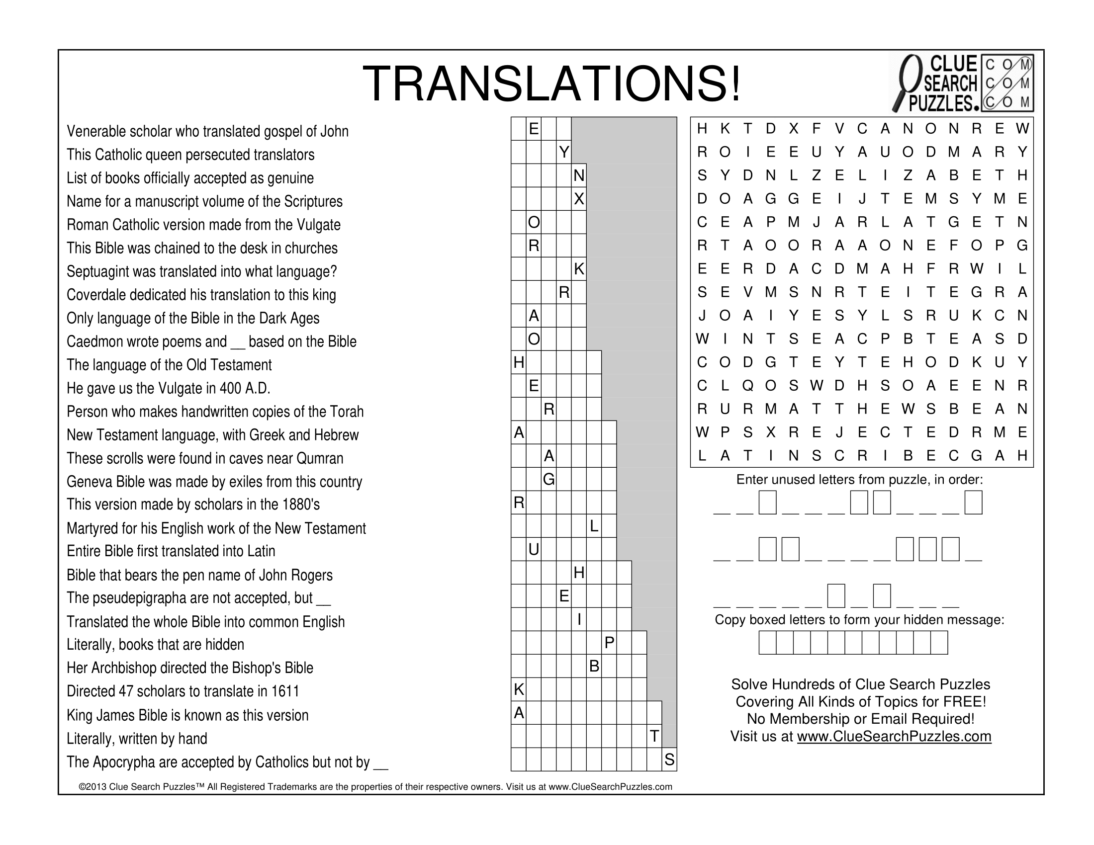 TRANSLATIONS TRIVIA QUIZ – Clue Search Puzzles