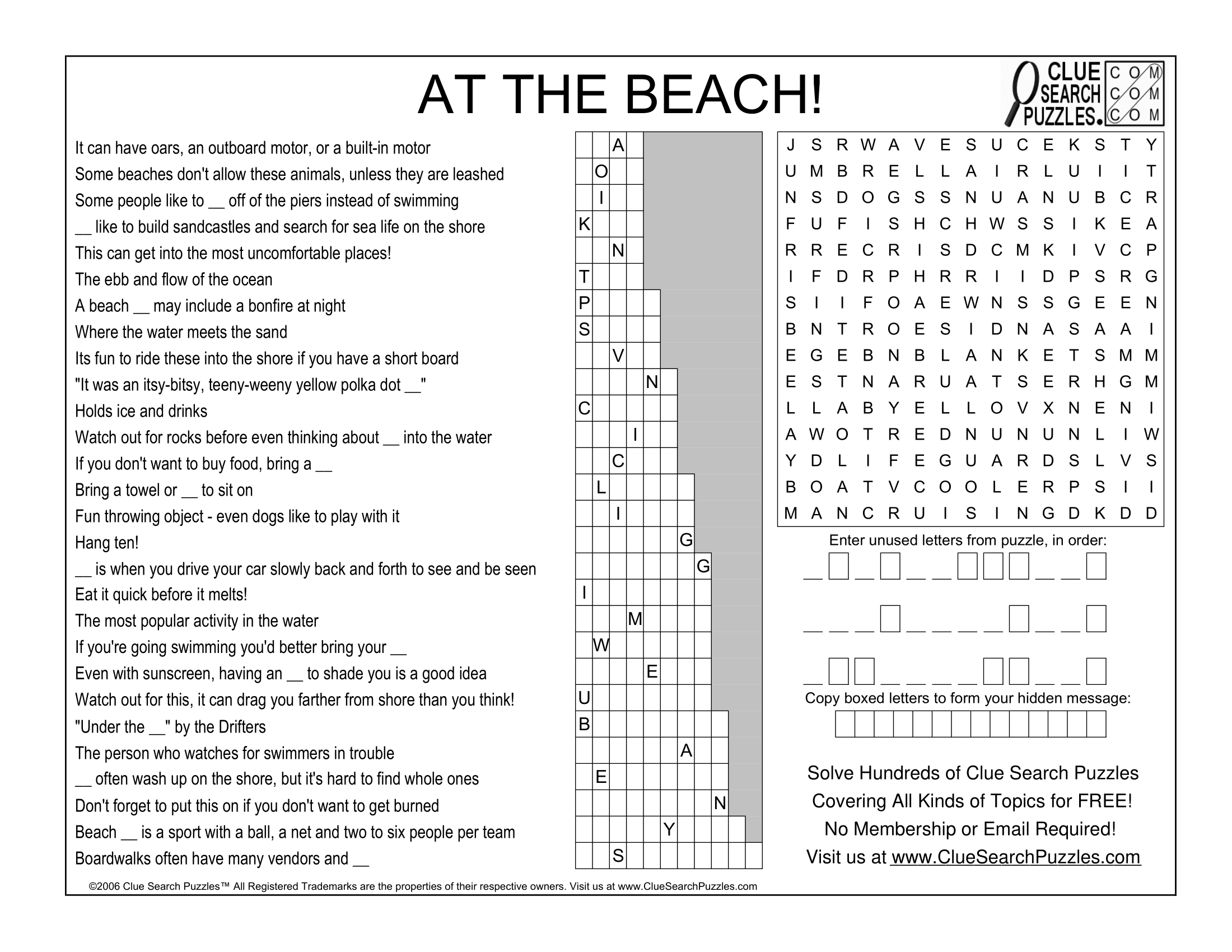 AT THE BEACH TRIVIA QUIZ – Clue Search Puzzles