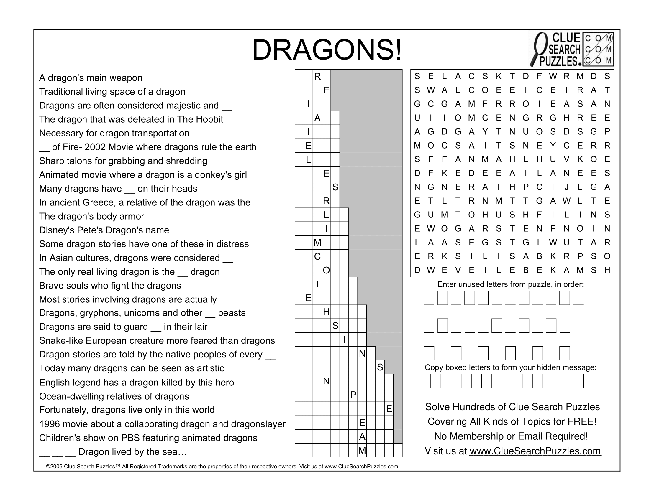 DRAGONS TRIVIA QUIZ – Clue Search Puzzles