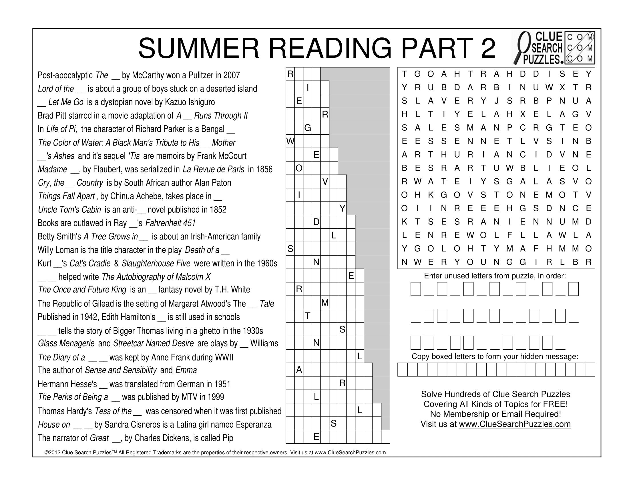 SUMMER READING PART 2 TRIVIA QUIZ – Clue Search Puzzles