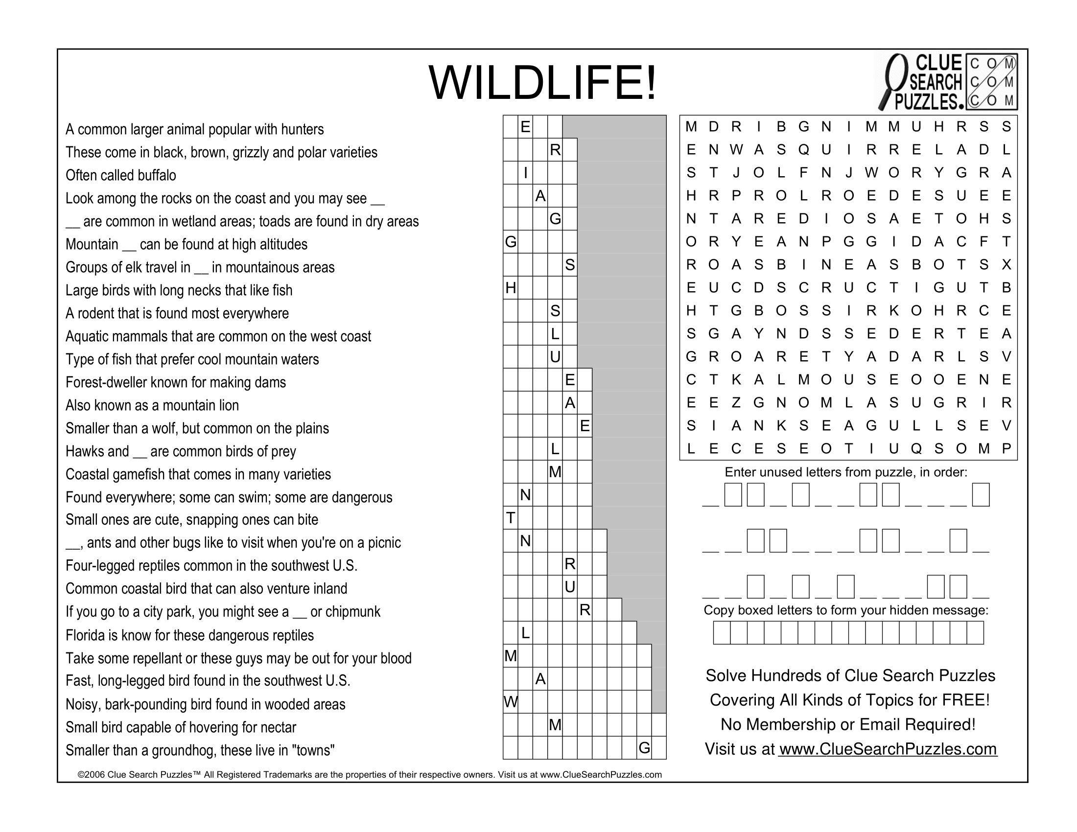 WILDLIFE TRIVIA QUIZ – Clue Search Puzzles